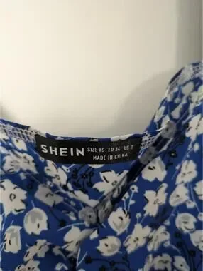 SHEIN | Dresses | Shein Xs Blue White Floral Puff Sleeve Midi Dress Y2k ...